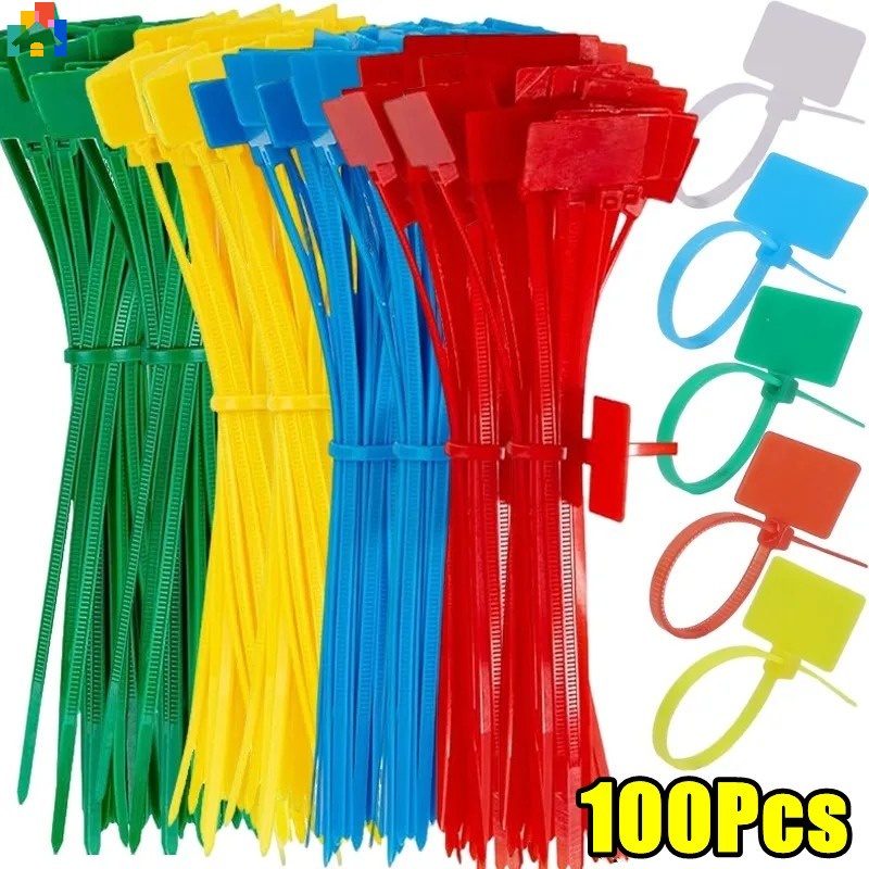 100Pcs/Pack Colorful Self-locking Nylon Label Cable Ties Plastic Loop ...