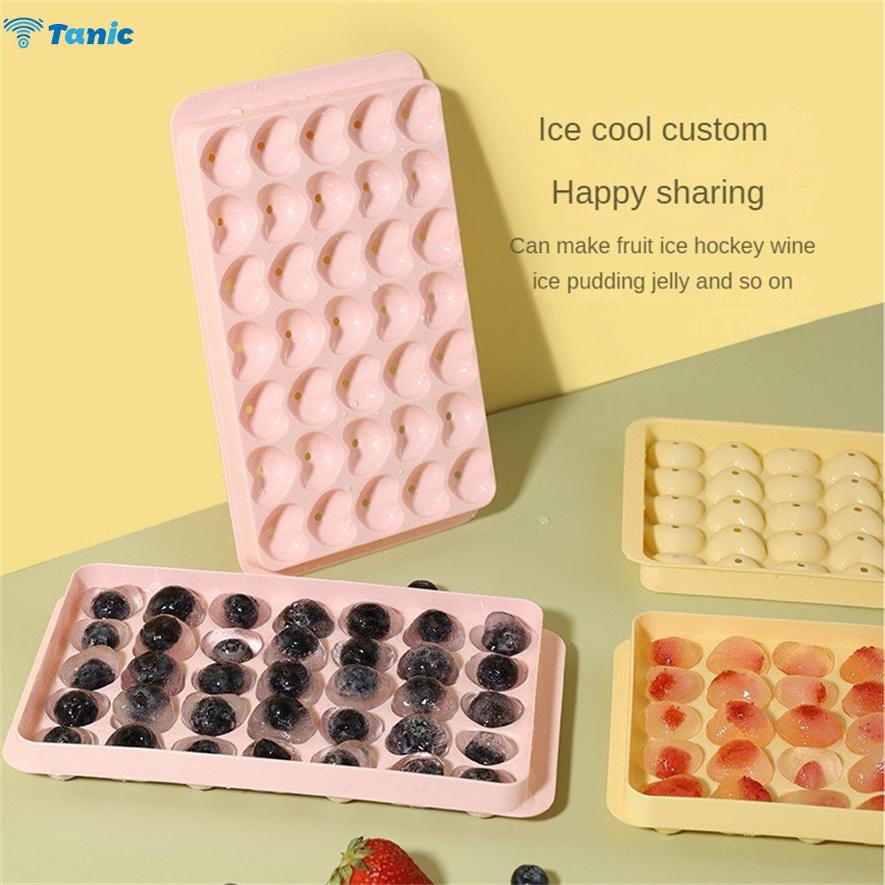 35 Grids 3D Round Ice Cube Tray With Lid Plastic Diamond Style Ice Mold ...