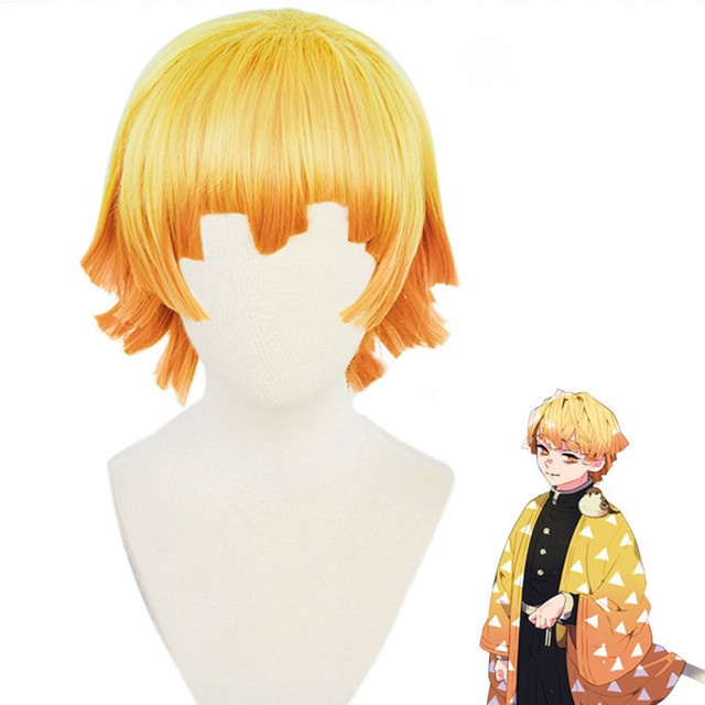Demon Slayer Agatsuma Zenitsu Cosplay Wig Yellow Gradient Orange Anime ...