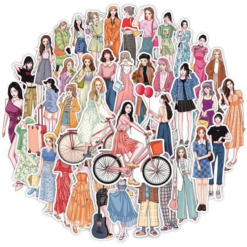 64Pcs/Set Modern Mori Girls Series 01 Stickers DIY Fashion Funny Decals ...