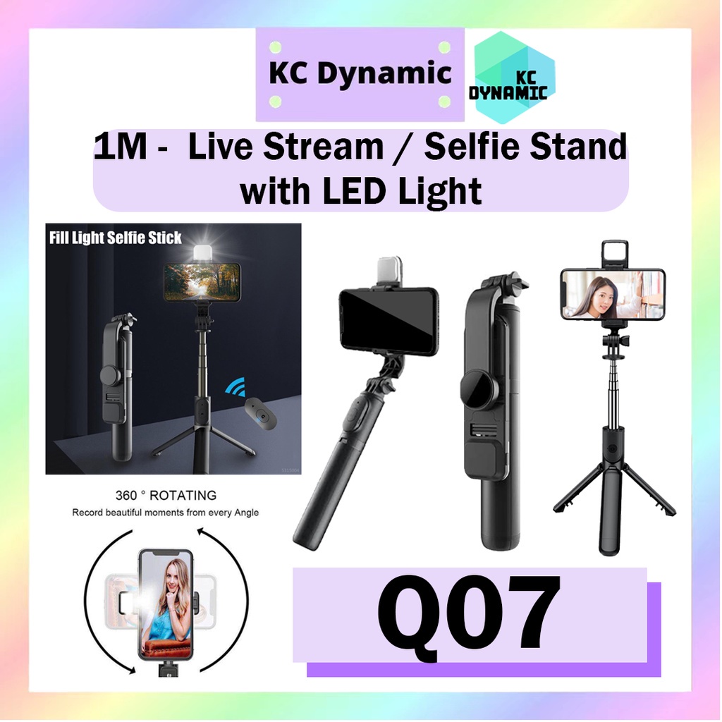 Monopod Q07 Live Stream Phone Stand with LED Steady Selfie Stick Phone ...