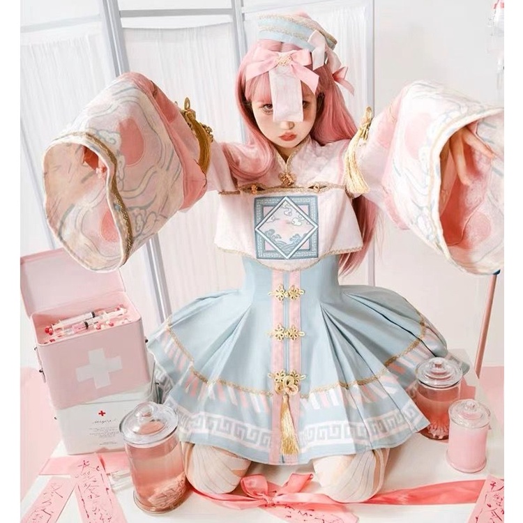 Original Sakuraji lolita Little Zombie Pink lolita JSK Dress Zombie COS Suit Big Full Set Cute ...