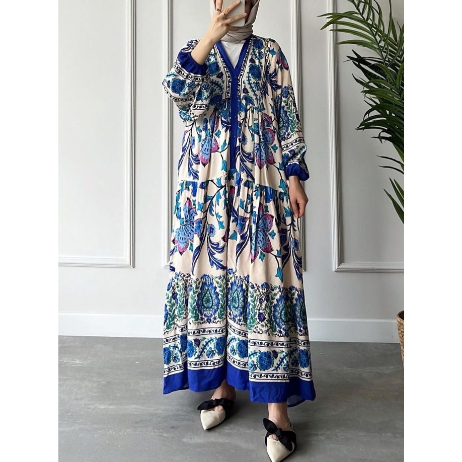 baju raya Dubai Printing abaya Arab jubah Muslims Maxi dress Muslimah ...