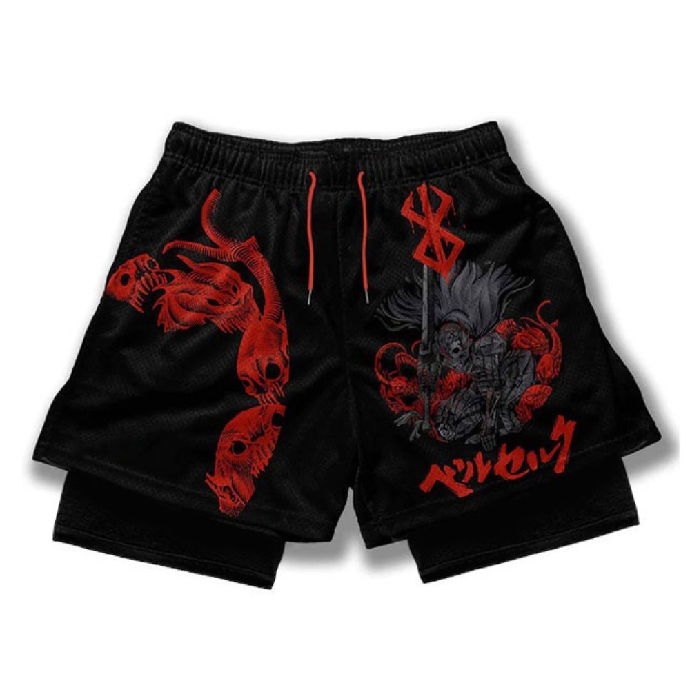 Anime Berserk 2 in 1 Gym Shorts for Men Active Athletic Compression ...