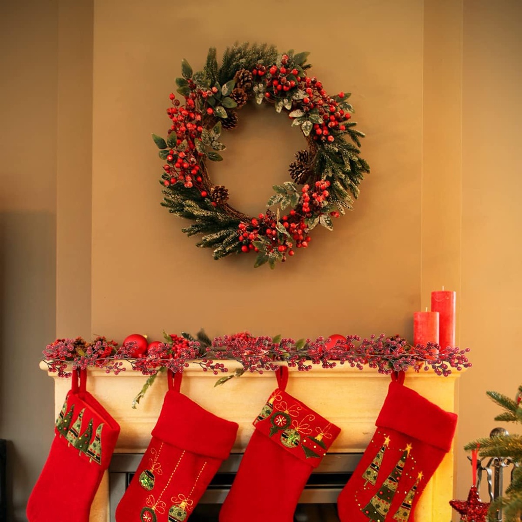 5.9FT/180cm Red Berry Christmas Garland Decorations, Christmas ...
