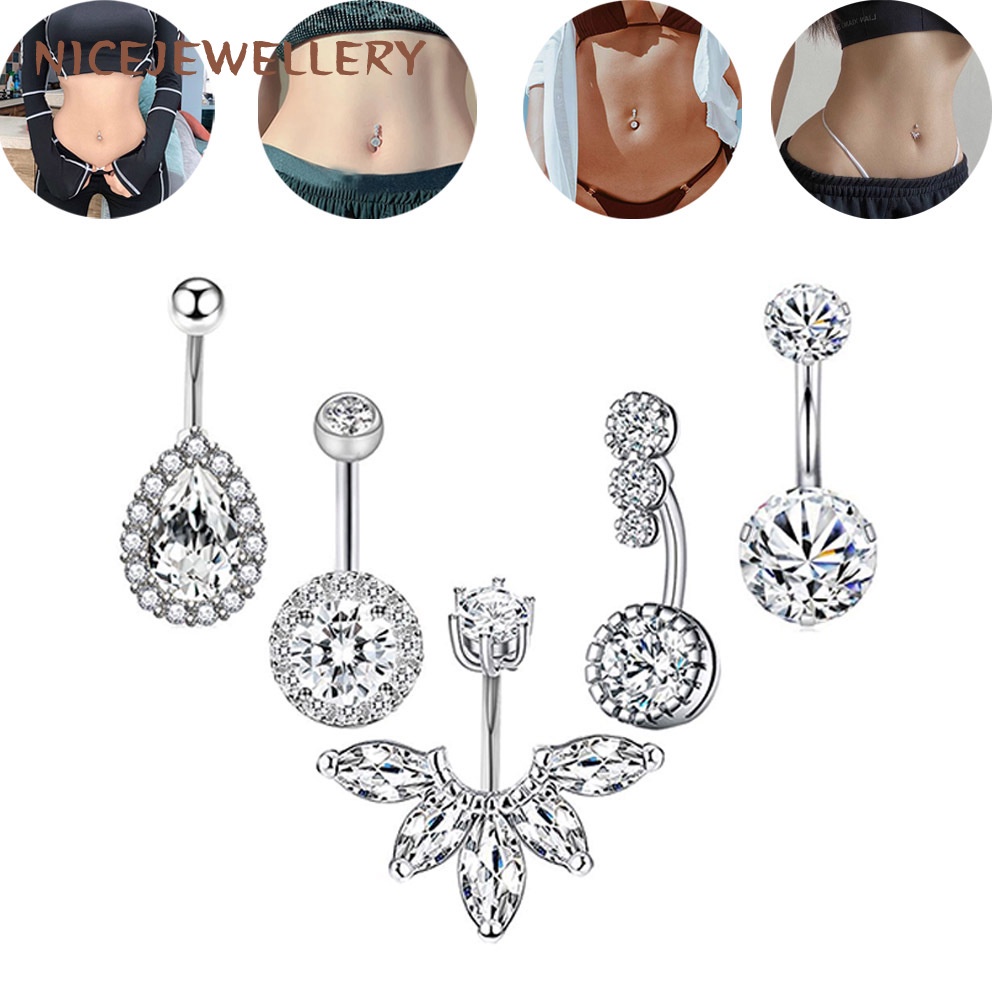 1 PC Round Crystal Belly Navel Piercings Silver Color Navel Rings ...