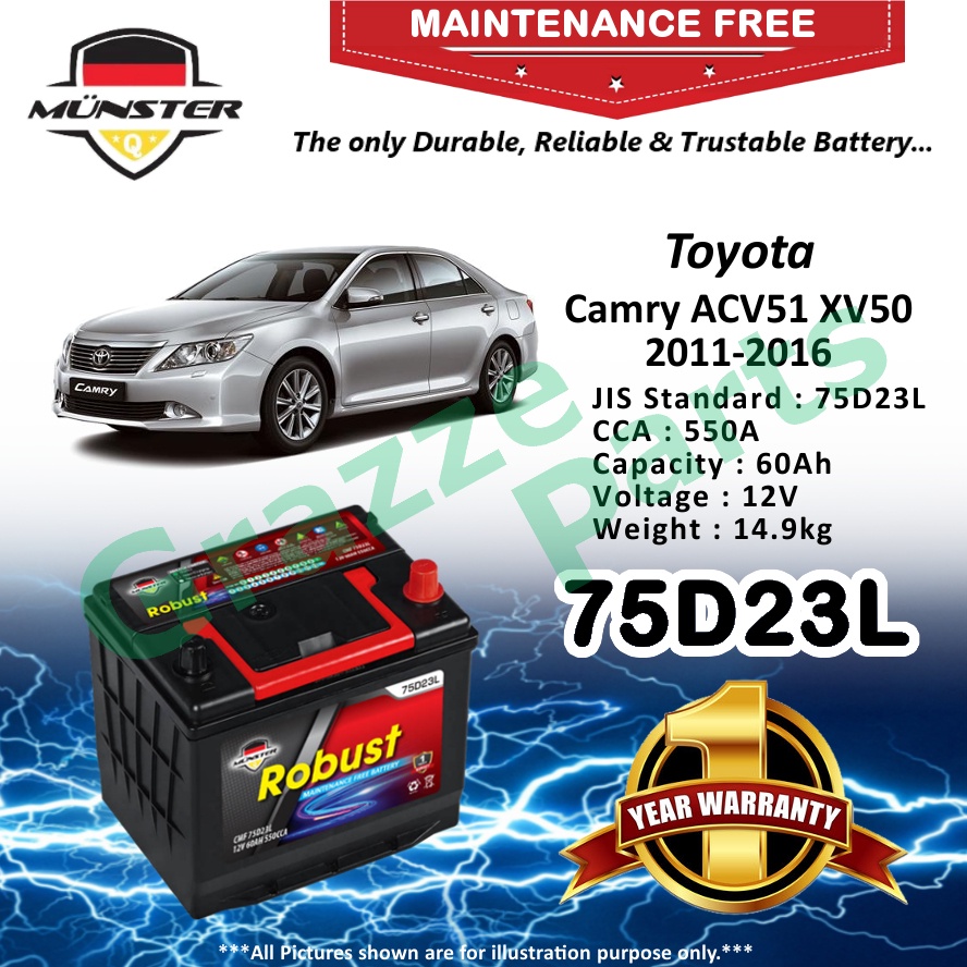 Münster Robust MF CMF 75D23 | 75D23L (60AH) Car Battery Bateri Kereta for Toyota Camry ACV51 ...