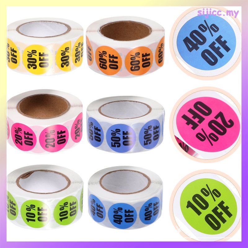 6 Rolls Coloured Stickers Label Supermarket Coated Paper sijicc ...