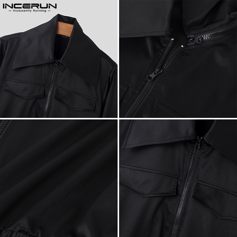 INCERUN Men Vintage Solid Color Lapel Zipper Cutoffs Jackets | Shopee ...