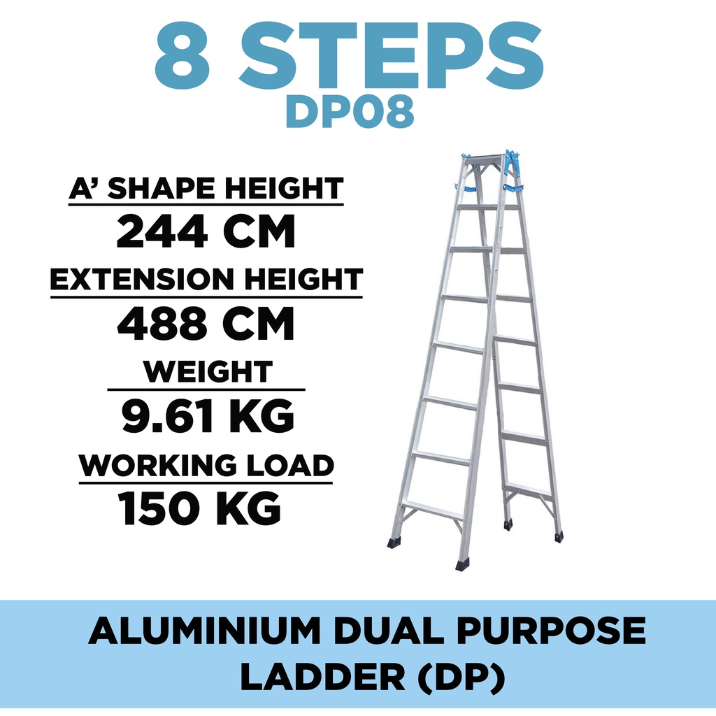 Aluminium 8 Steps Dual Purpose Ladder AL-DP08 ALUCLASS | Shopee Malaysia