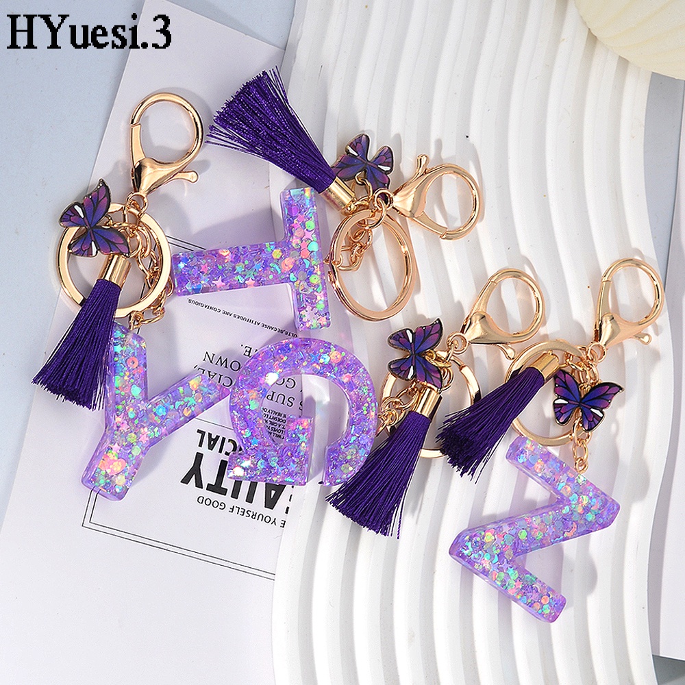 Glitter 26 Initials Name Keychain Purple Color Sequin Filled Letter Key ...