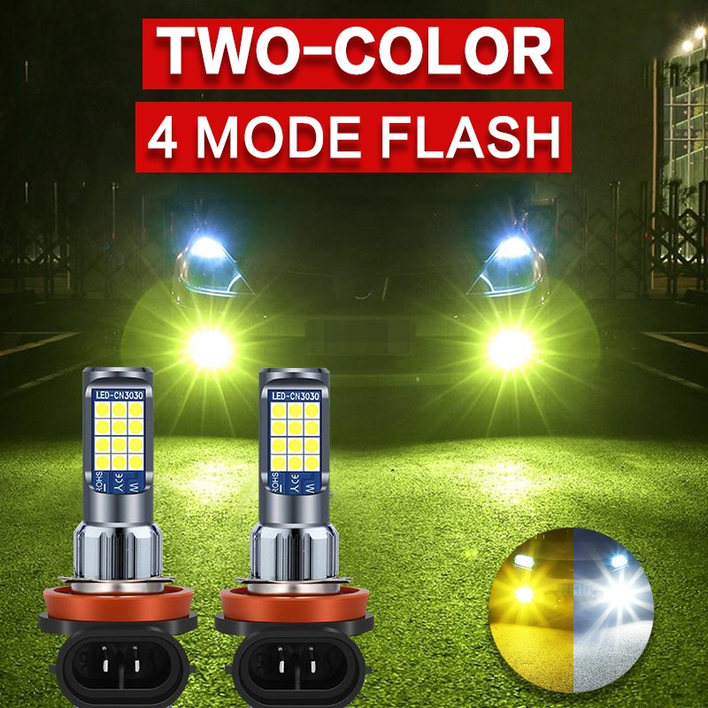 2Pcs 24SMD Auto Fog Light Two-Color LED Car Light H8 H11 H3 H4 H7 9005 HB3 9006 HB4 H16 P13W Day ...