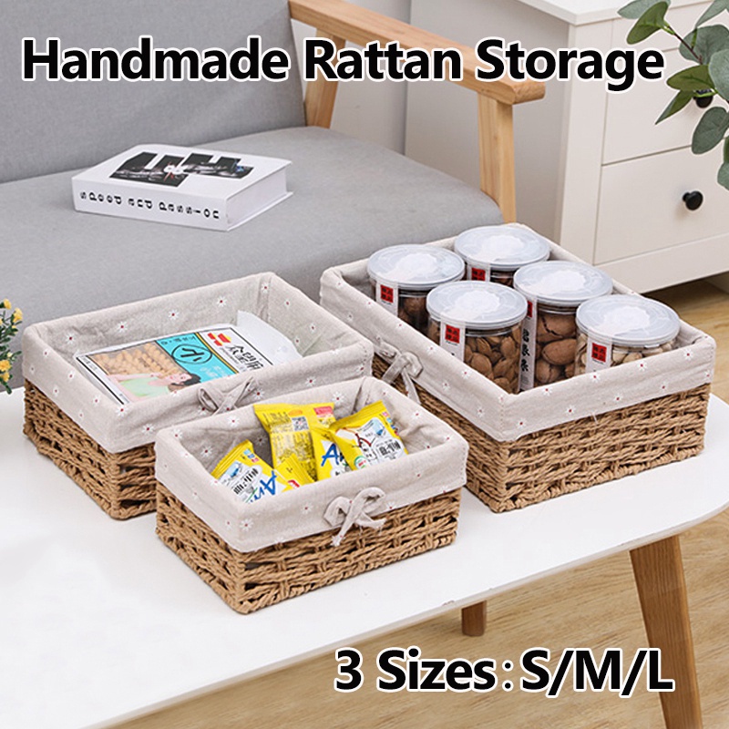 Handmade Rattan Storage Basket Home Storage Bins Wicker Basket for ...