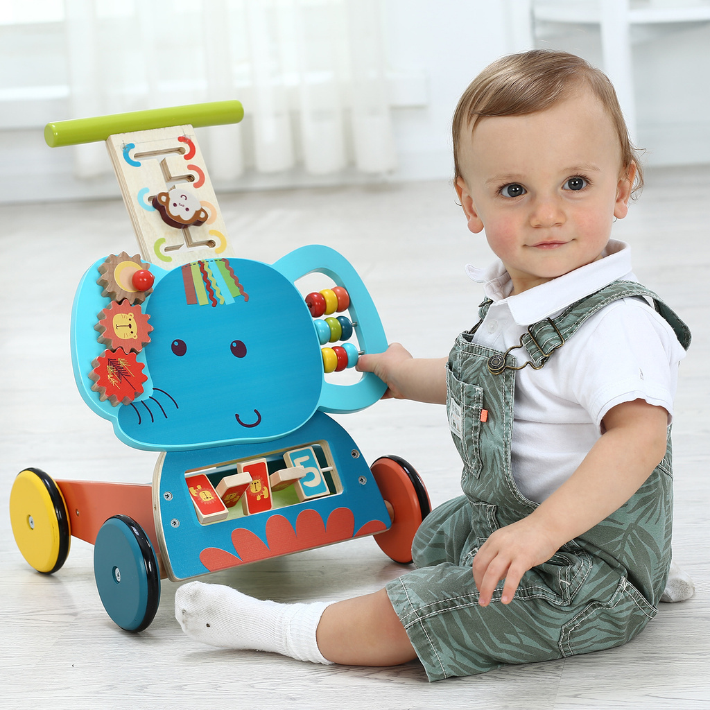 Limited Time Offer Baby Wooden Toy Trolley Walker Lion Elephant Trolley ...