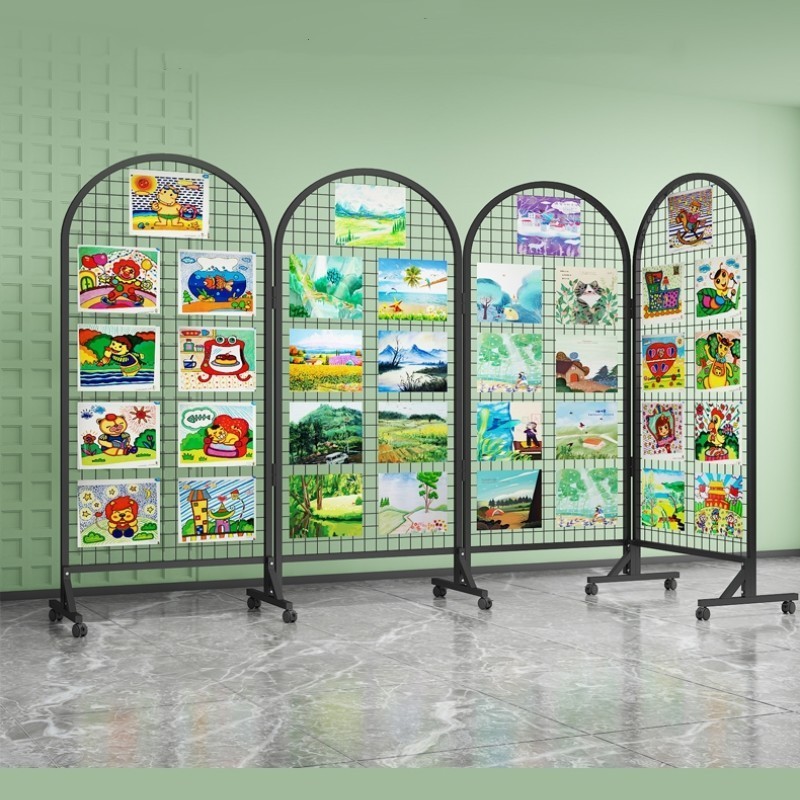 Wrought Iron Movable Standing Round Grid Display Rack for Kindergarten ...