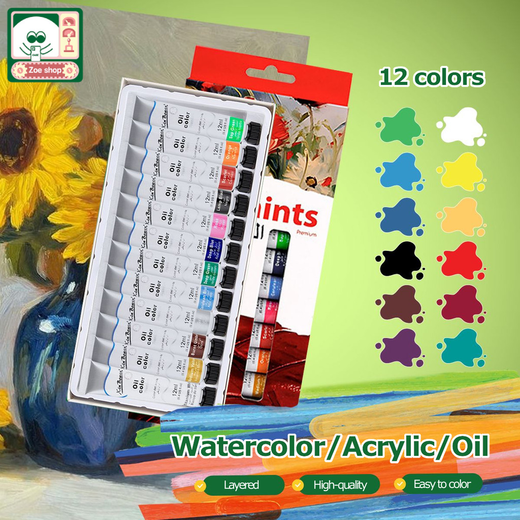 12 Color Acrylic Paint Set Children's Hand-painted Waterproof Paint ...
