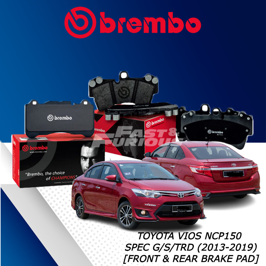 ORIGINAL BREMBO TOYOTA VIOS NCP150 (2013-2019) SPEC G/S/ TRD BRAKE PAD ...