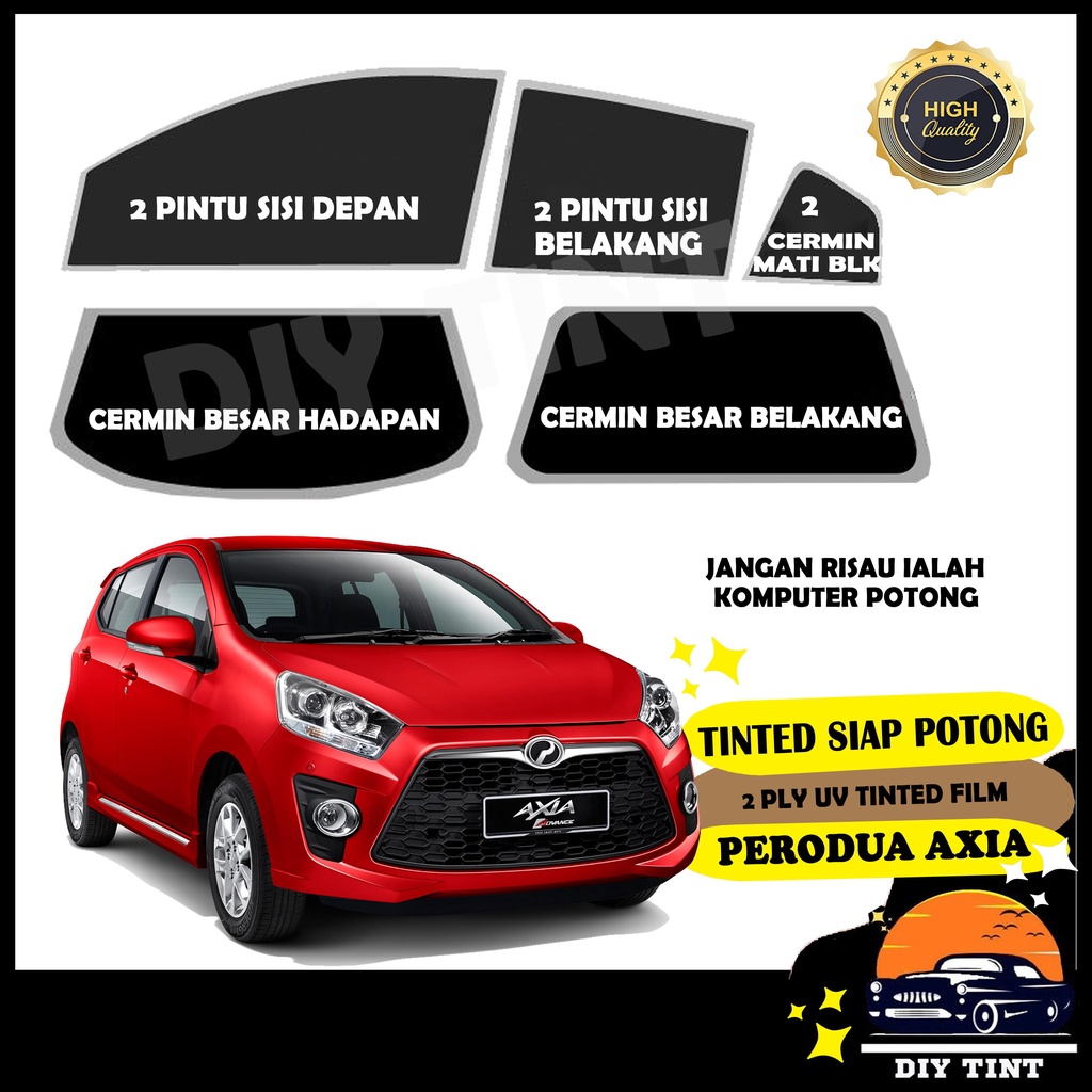Perodua Axia_FULL SET_Tinted Kereta _2PLY UV Film_Hitam_Siap Potong/Car ...