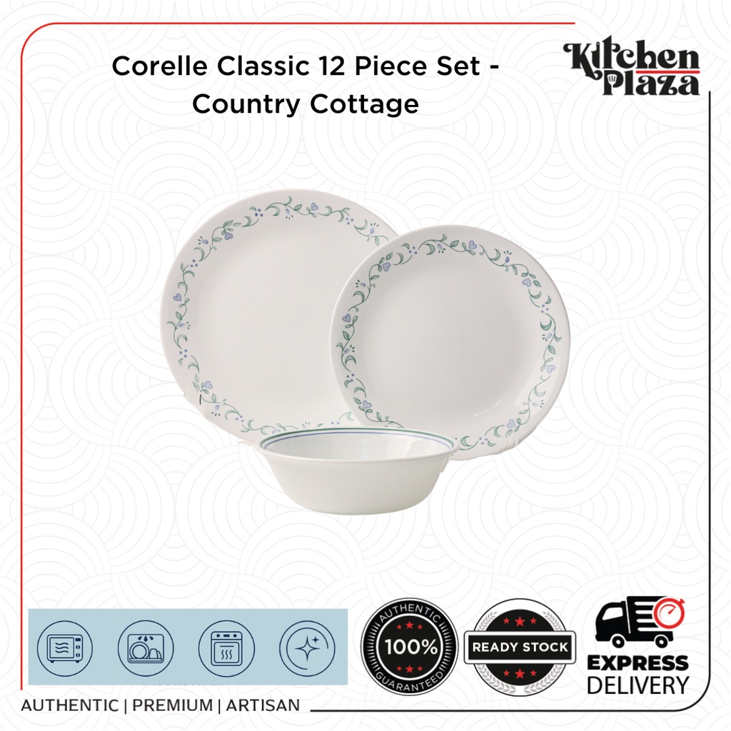 Corelle Classic 12 Piece Set- Country Cottage with Luncheon Dinnerware ...