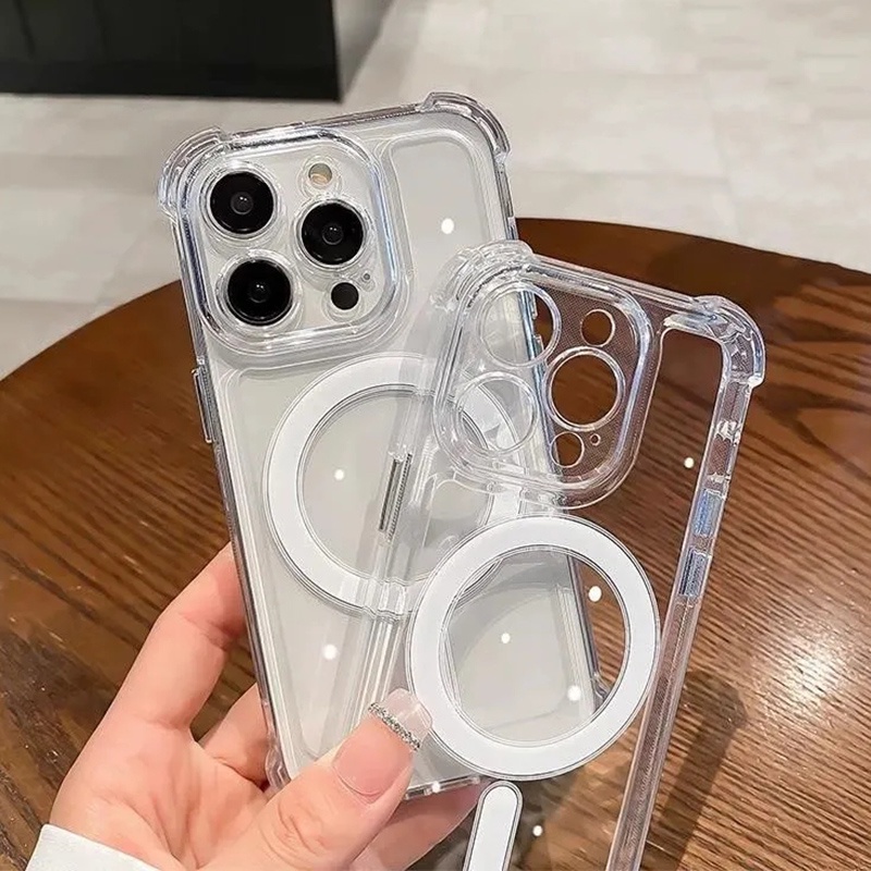 Luxury Transparent Magnetic Phone Case For iPhone 16 15 14 13 12 11 Pro ...