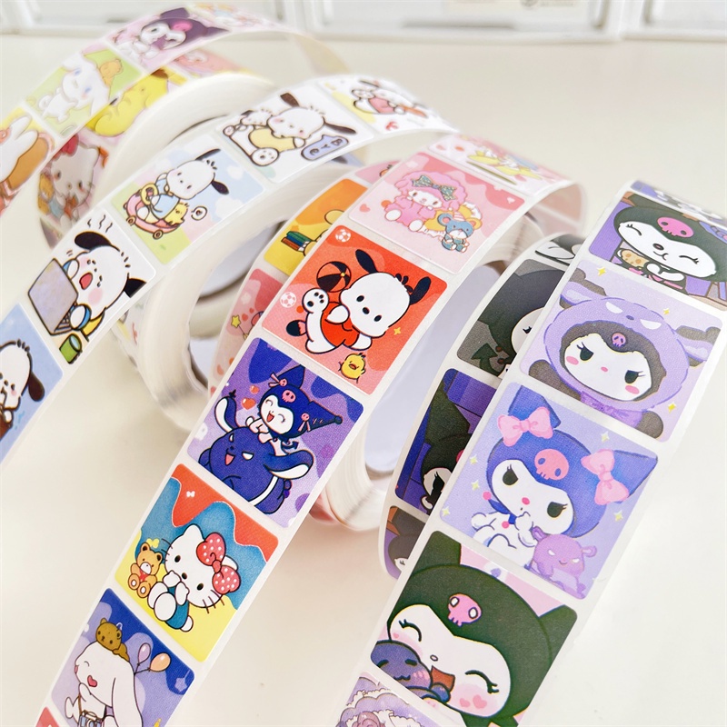 500pcs/roll Sanrio Kuromi Crayon Shin-chan Sticker Tapes Label Stickers ...