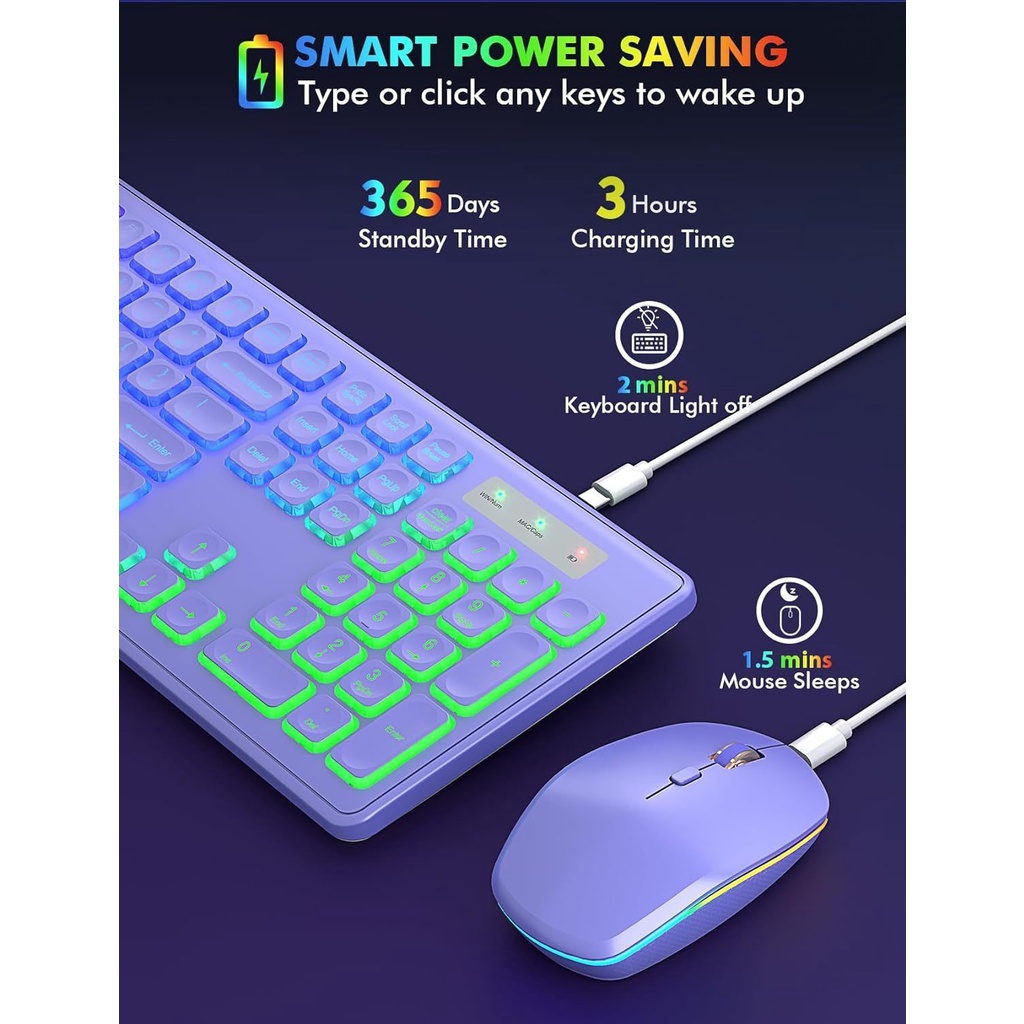 Jomaa Type C Usb 2 4g Wireless Keyboard Mouse Combo Rgb Backlit Rechargeable Full Size Wireless