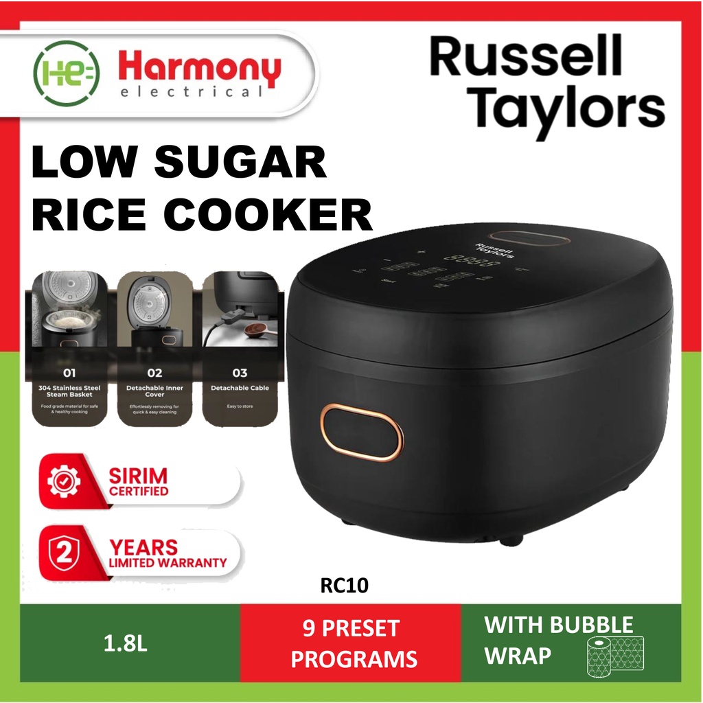 (READY STOCK) RUSSELL TAYLORS Digital Low Sugar Rice Cooker (1.8L) RC10 ...