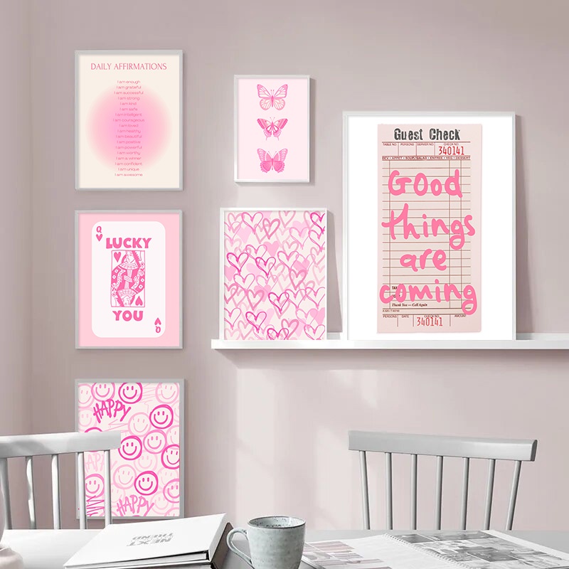 Pink Preppy Wall Art Posters Positive Daily Affirmations Trendy Poster ...