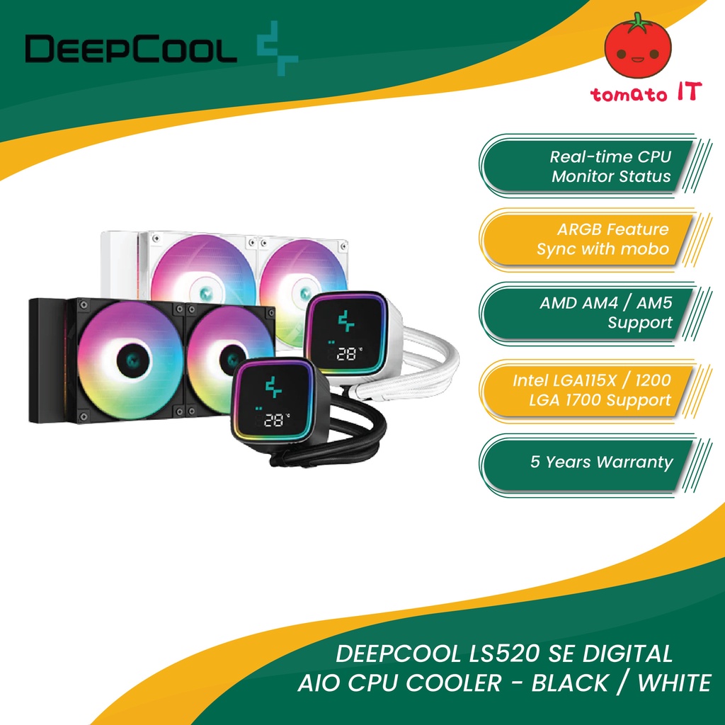 DEEPCOOL LS520 SE DIGITAL AIO CPU Cooler 240mm Realtime Status Screen ...