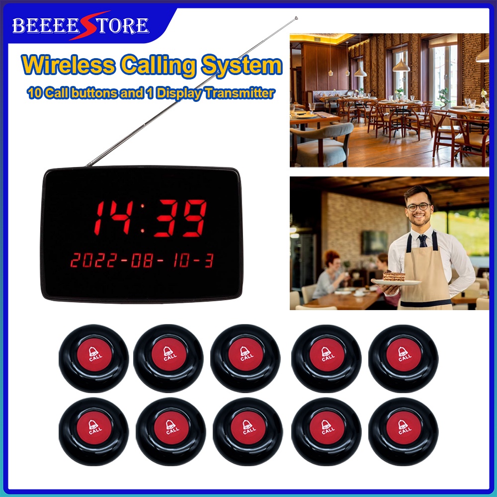 Wireless Waiter Call Buzzer System Table Bell Bill Service Cafe Calling ...