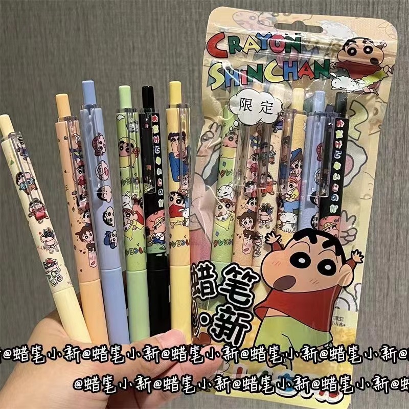 6 Pcs/set Crayon Shin-chan Gel Pen Push Pen Black Ink Pen Stationery ...