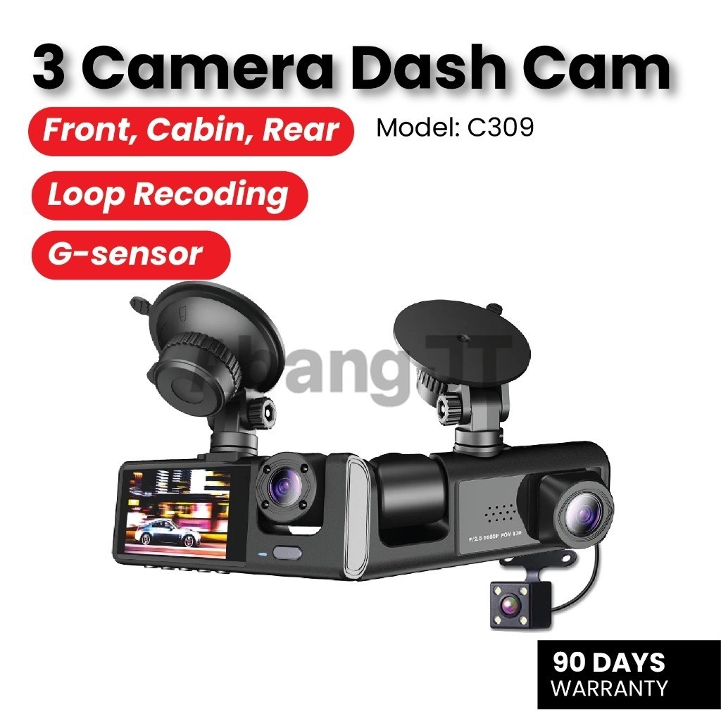 Car Dashcam 3 Camera Dash Cam Car Front And Rear 1080P HD Car View ...