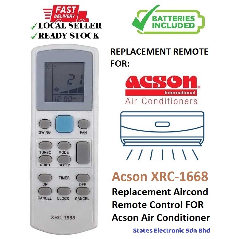 Replacement Aircond Remote Control for ACSON Air Conditioner (XRC-1668 ...