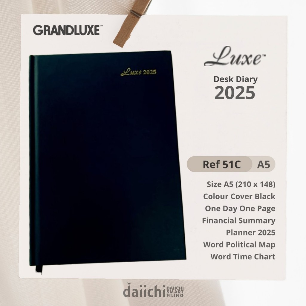 Daiichi - Diary Note Book Agenda 2025 Grandluxe 51C A5 Size Notebook ...