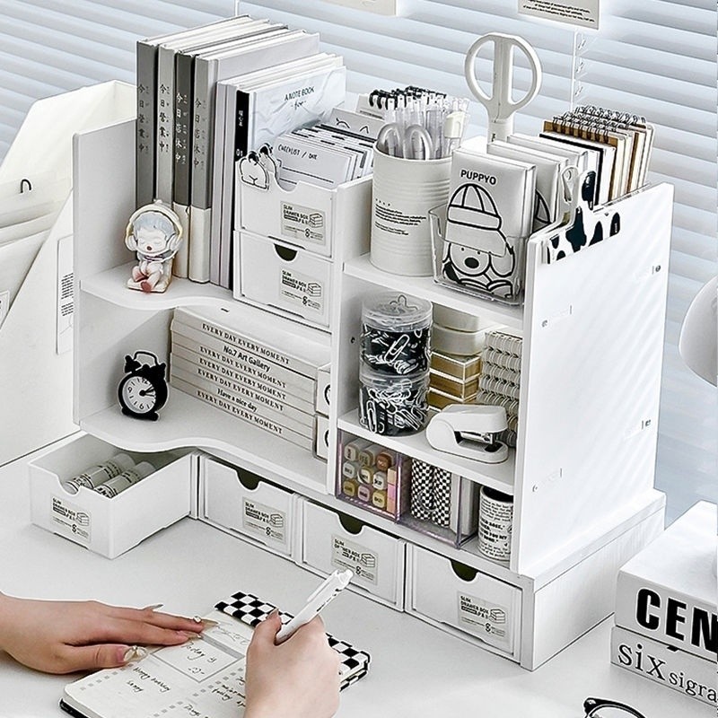 Corner Shelf Desktop Desk Storage Layered Organizer Office Pen Holder ...