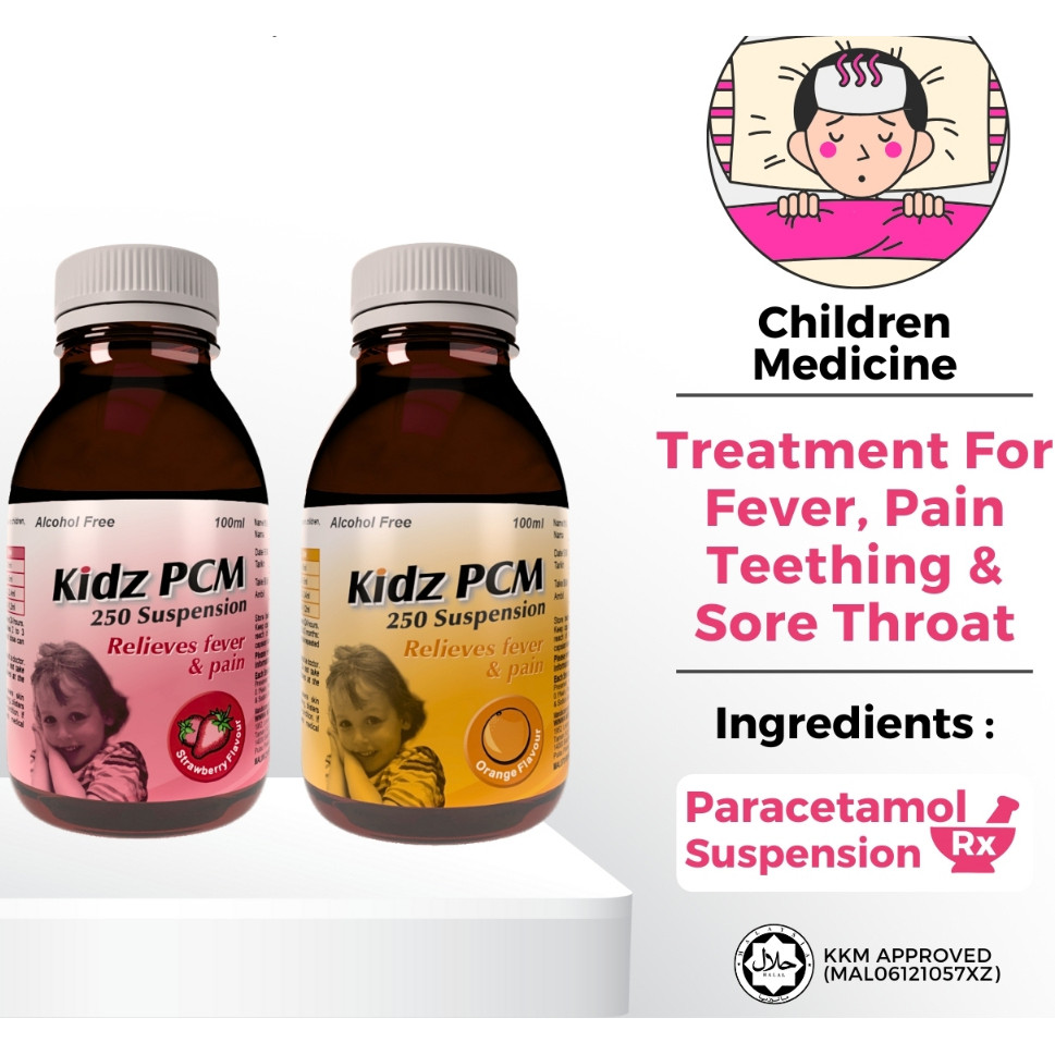 Kidz PCM Paracetamol Syrup For Fever, Pain, Sore Throat & Flu (60ml ...