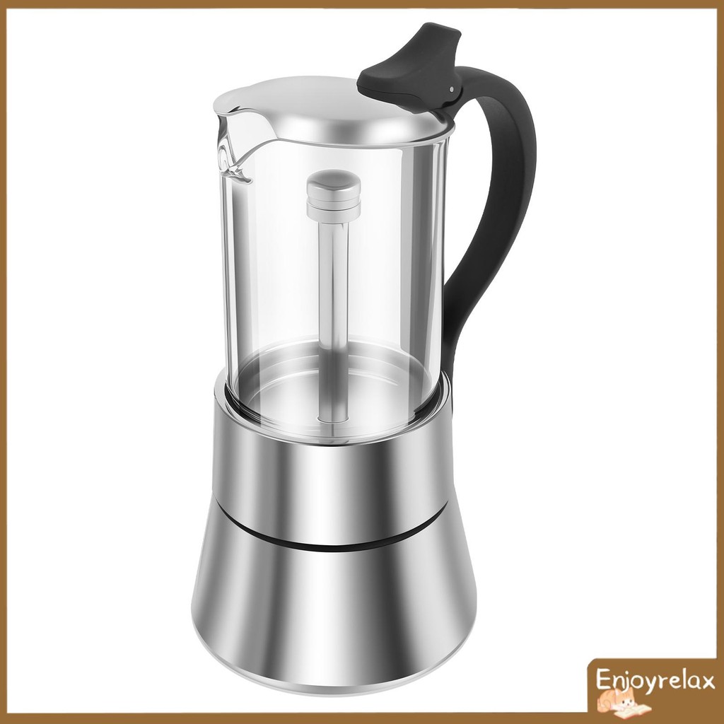 Induction Moka Pot 120ML Glass Top Stainless Steel Stovetop Coffee Makers Portable Stovetop ...