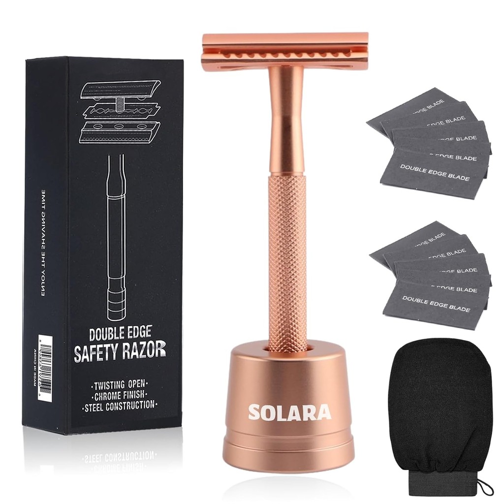 Solara Razor, Safety Edge Reusable Shaving Razor with Support Stand and ...