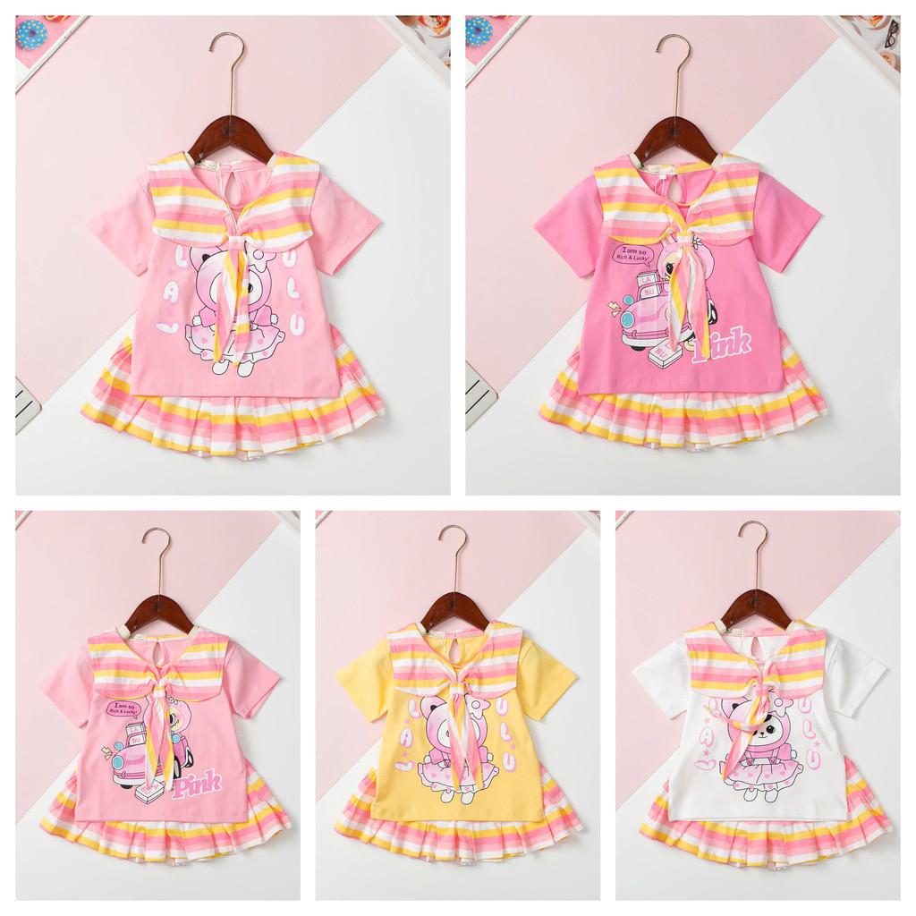 Litibaby short-sleeved skirt set with horizontal stripes, sailor collar ...