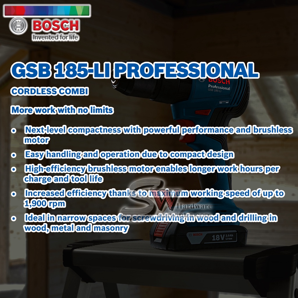 Bosch 18V Cordless Impact Drill / Driver GSB 185-LI GSB185 F.O.C 23X ...