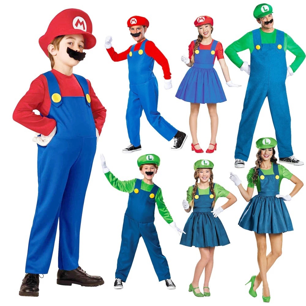 Jom party Super Mario Cosplay Costume Kids Children Adult Luigi Adult ...