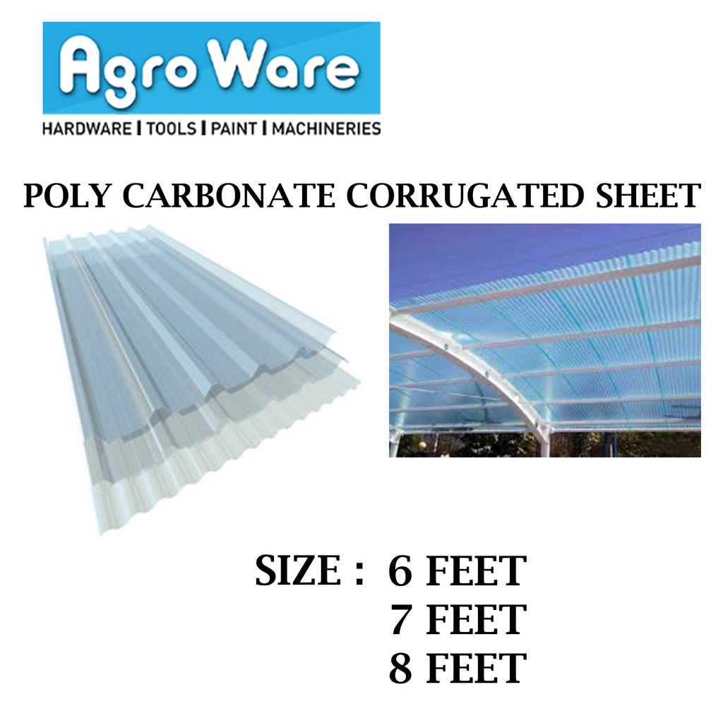 2 - 8 FT ATAP CERAH LUTSINAR TEBAL 1.2mm ± / CORRUGATED POLYCARBONATE ...