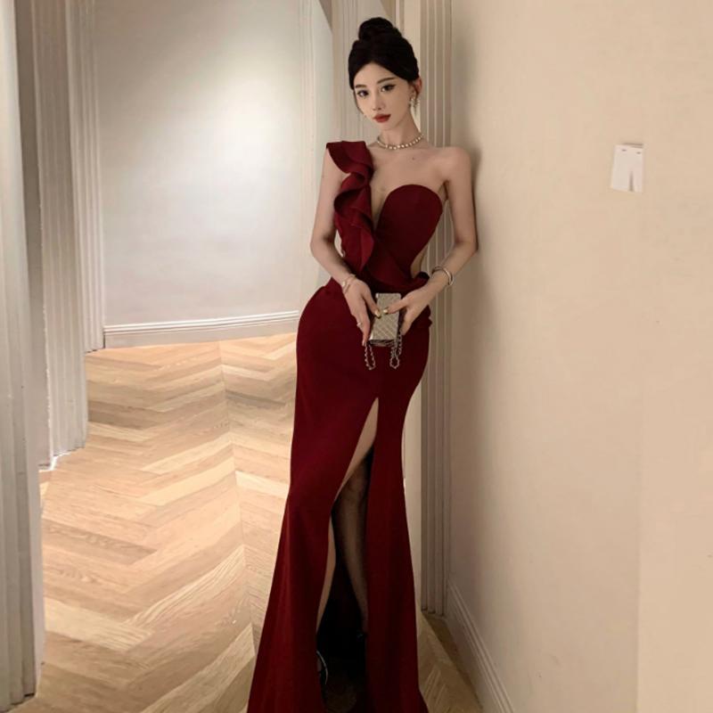 名媛晚礼服 宴会连衣裙 高腰显身材开叉露腿鱼尾敬酒服长裙Celebrity Evening Dress Banquet Dress High ...