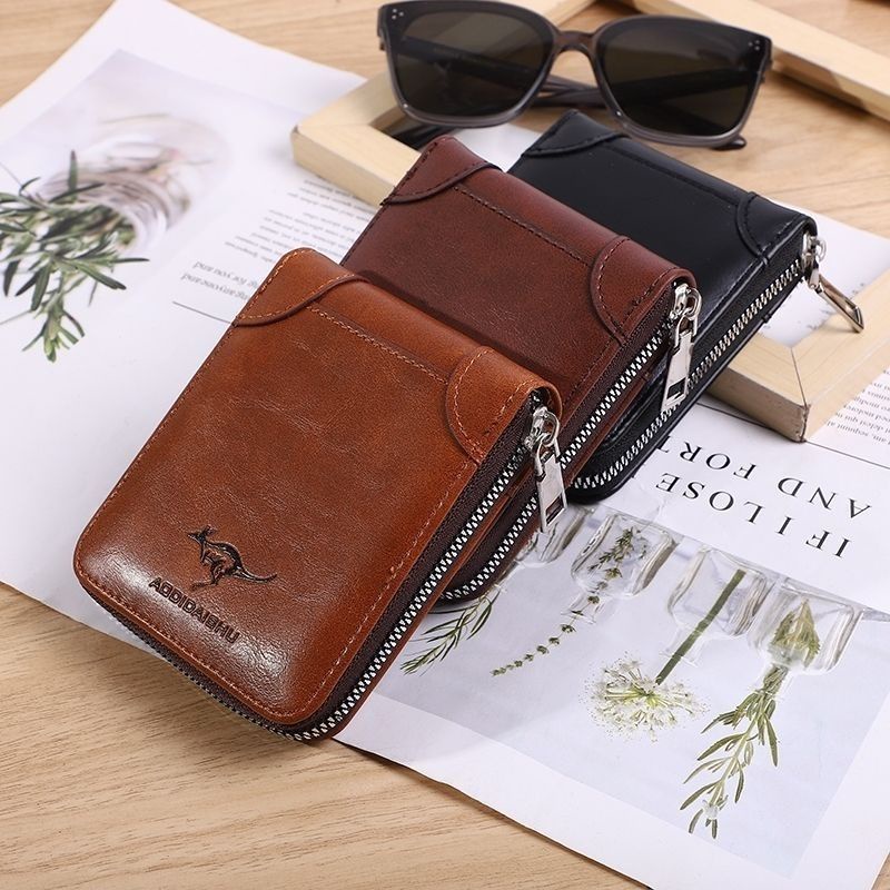 Anti-theft Brush Zipper Wallet Short Style Portable Wallet Card Holder ...