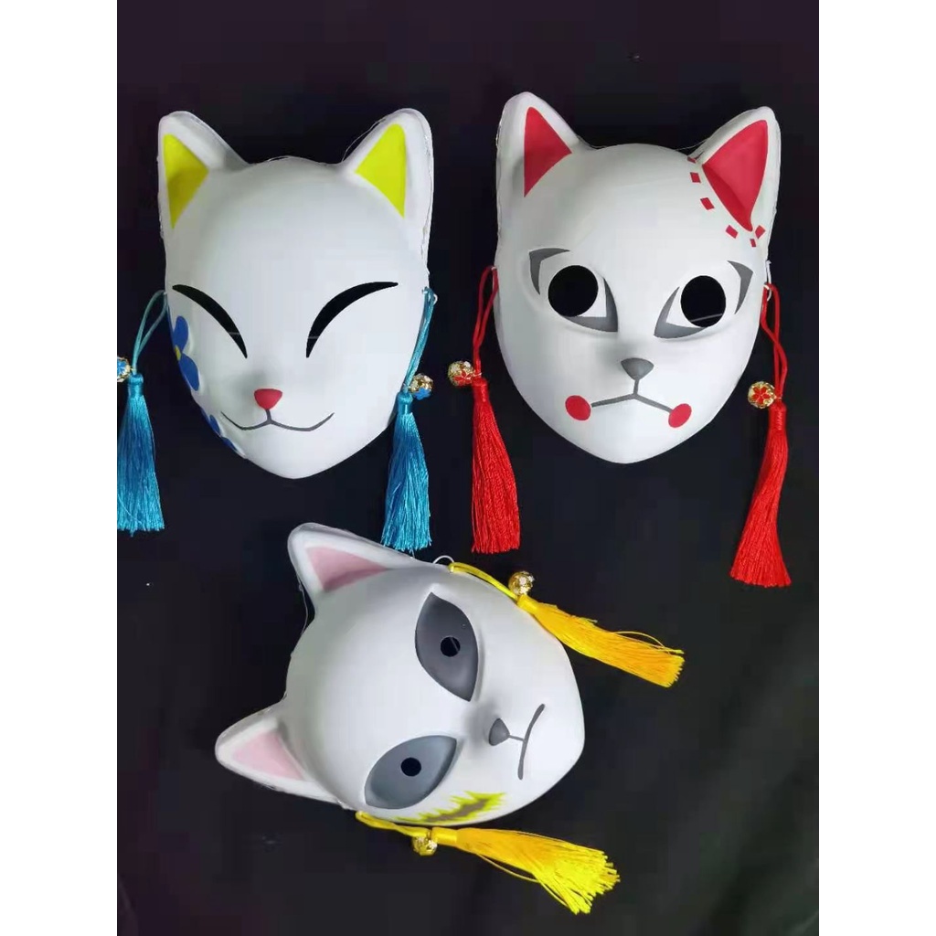Demon Slayer Mask Half-Faced Cat Mask Fox Mask Halloween Mask Douyin ...