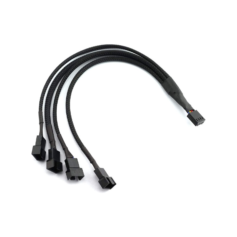 4 Pin Female to 4 Pin / 3 Pin Male 1 to 4 Way PWM Fan Sleeved Extension ...