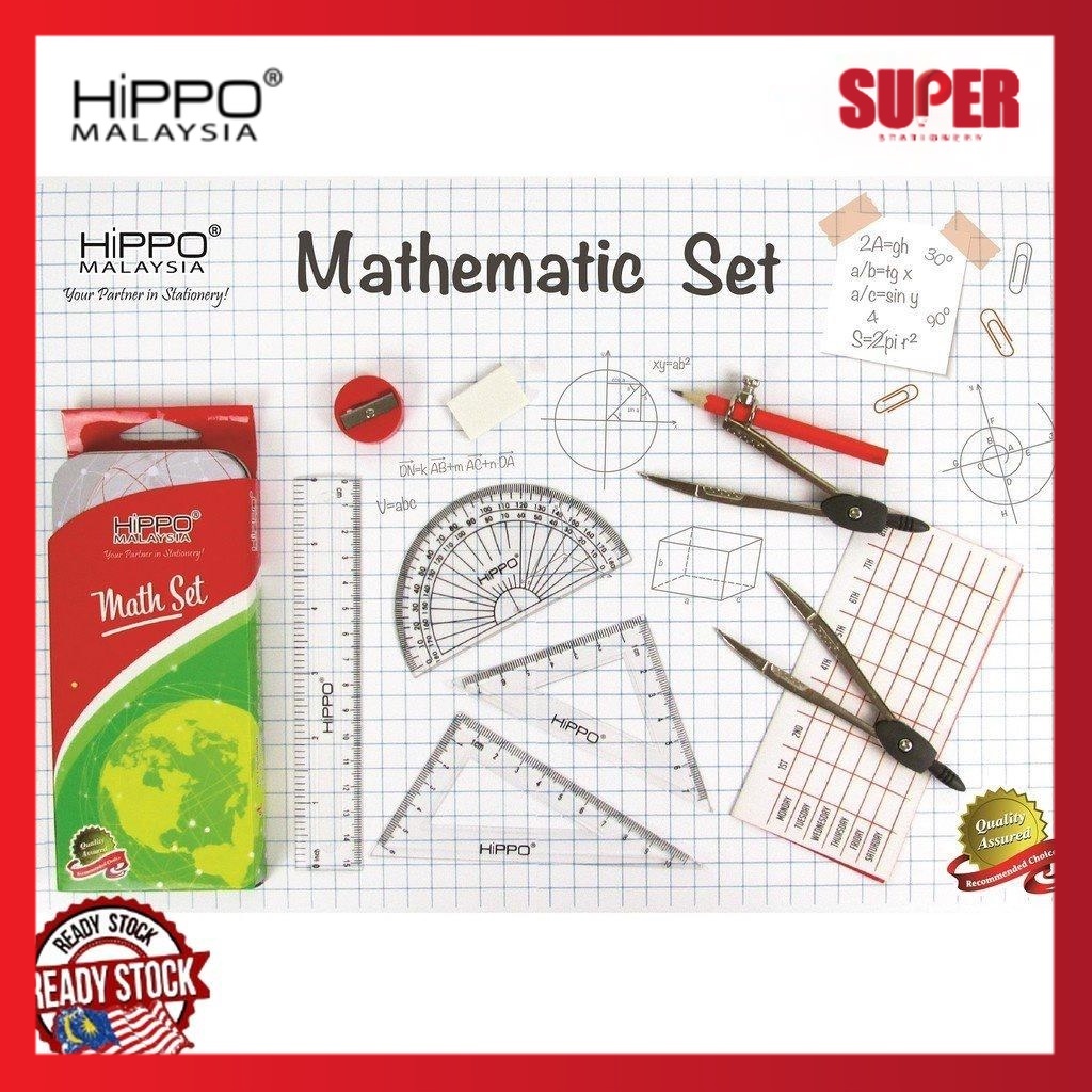 [super stationery] Hippo Set Alat Matematik Mathematical Instruments ...