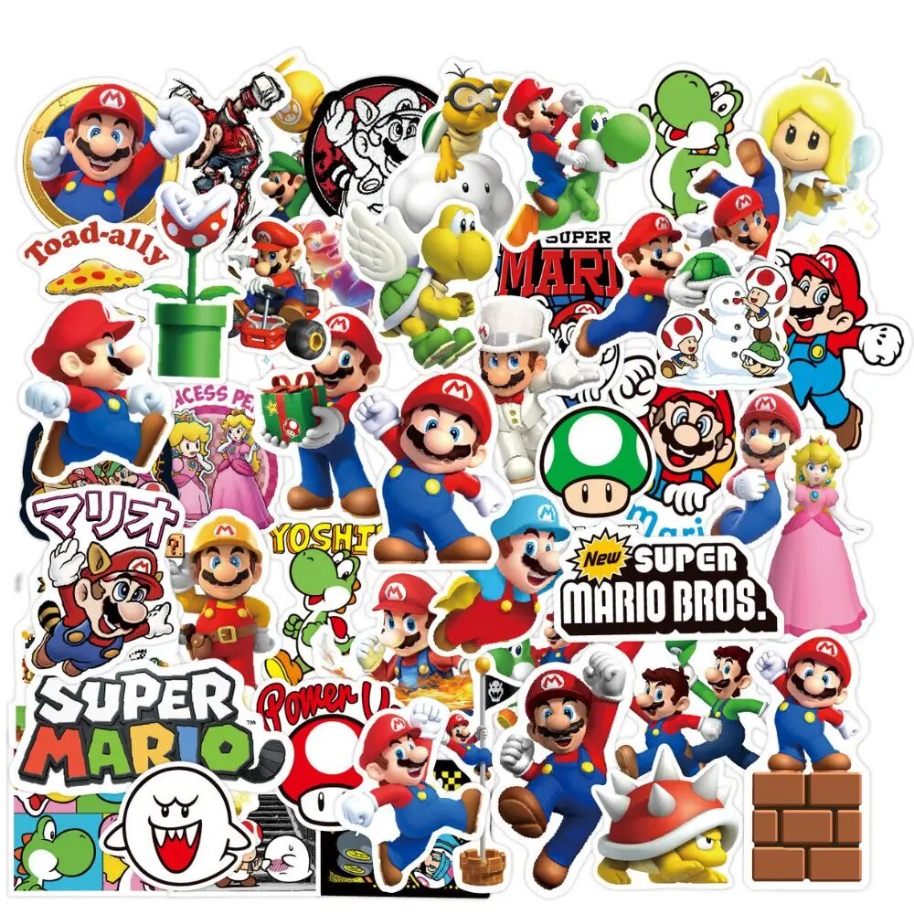 50Pcs Super Mario Stickers Mario Bros Luigi Yoshi Graffiti Waterproof ...
