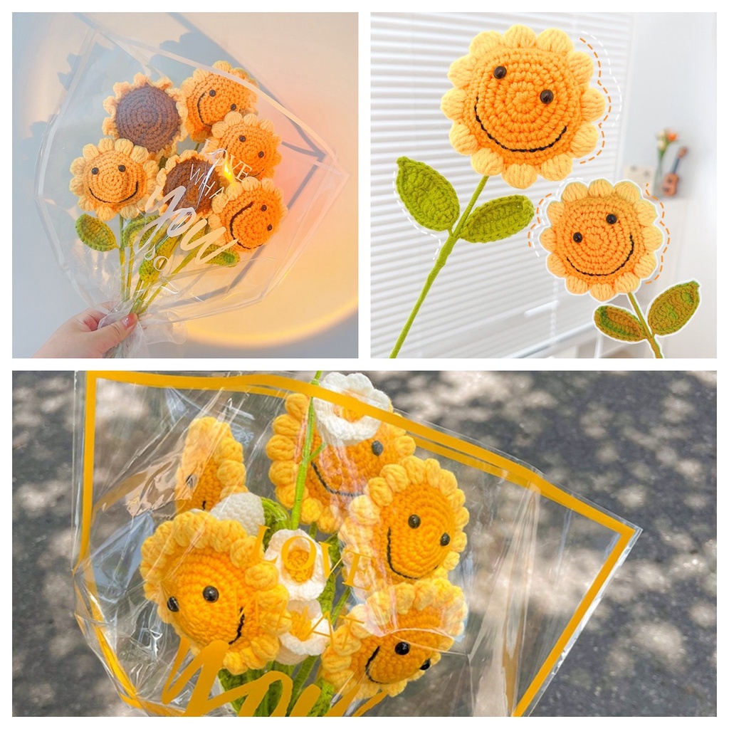 INS Sunflower Hand-woven Crochet Flowers Handmade Bouquet Finished ...
