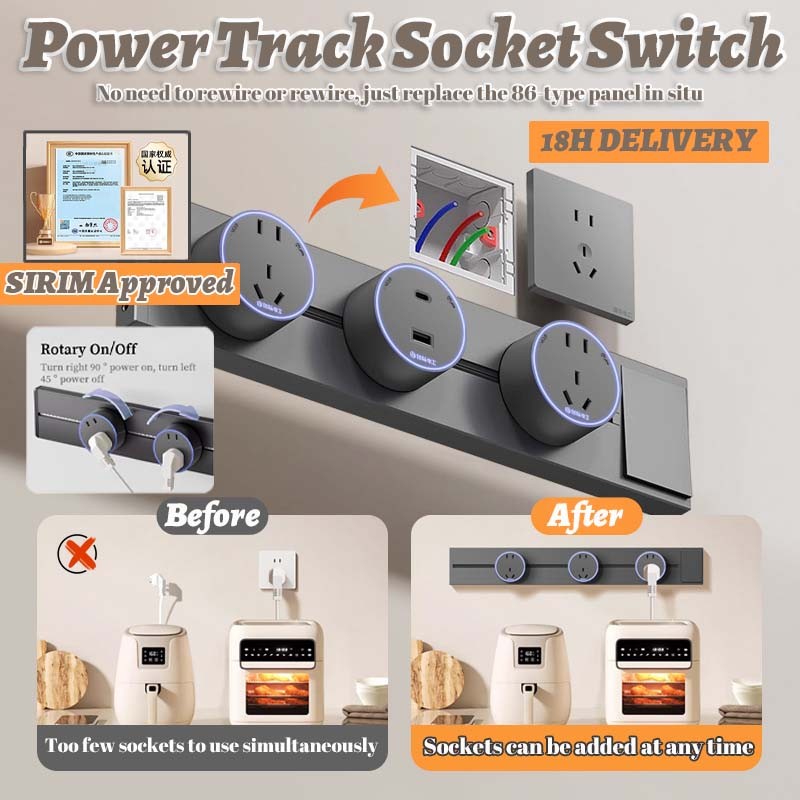 【SIRIM Approved】Power Track Socket Switch 32A Power Line/ Multi/ USB ...